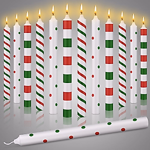 Conelist 12 Pcs Christmas Taper Candles 10 Inch Red Green Christmas Candles Candy Striped Taper Candle Gifts for Table Decorations Dinner Party