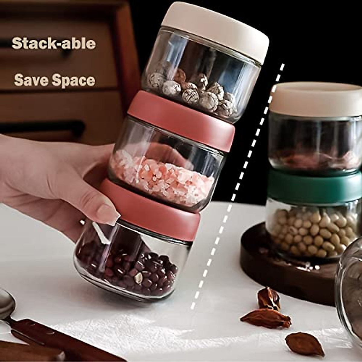 Glass Jar with Scew Lid, Overnight Oats Jars, Condiment Salad Dressing Sauce Meal Prep Containers, 10oz Wide Mouth Food Jars for Baby Food Snacks Sugar Spice, Glass Food Storage Containers Airtight