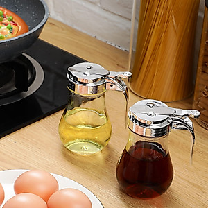 4 Pack Syrup Dispensers Glass Honey Jar Bottle Maple Sugar Dispenser 6 oz Retracting Spout Syrup Containers Pitcher For Milk Coffee Home Restaurant Kitchen Bar Oil Condiment (Simple Style)