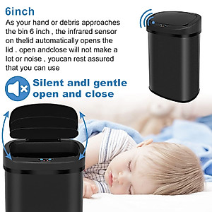 Bigacc 13 Gallon 50 Liter Kitchen Trash Can with Touch-Free & Motion Sensor, Automatic Stainless-Steel Garbage Can, Anti-Fingerprint Mute Designed Trash Bin-Black