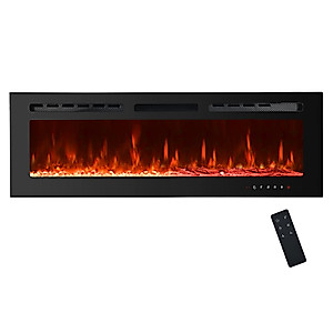 Alohappy Electric Fireplace, 80” W Electric Fireplace Heater, in Wall Recessed or Wall Mounted, 12 Flame Colors 5 Brightness Options, Log & Crystal Included - 1500/750 Watt Heater