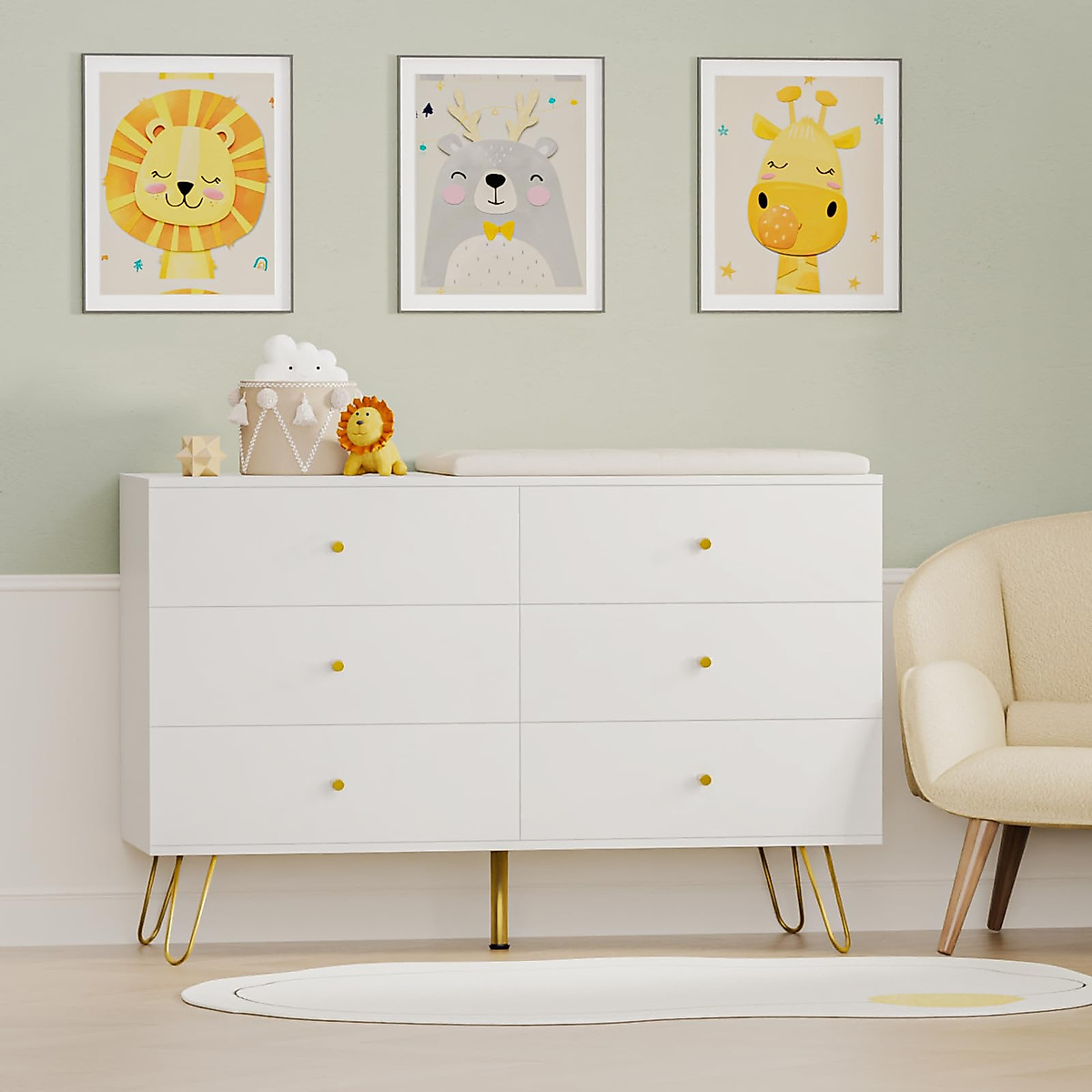 Vrullu White Dresser for Bedroom, Wide Wood 6 Drawer Dressers & chests of Drawers, TV Stand for 55" TV, Modern Storage Drawers for Entryway, Closet, Hallway (1, White)