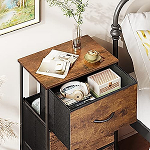 WLIVE Dresser with 3 Drawers, Fabric Nightstand, Organizer Unit, Storage Dresser for Bedroom, Hallway, Entryway, Closets, Sturdy Steel Frame, Wood Top, Easy Pull Handle, Rustic Brown Wood Grain Print