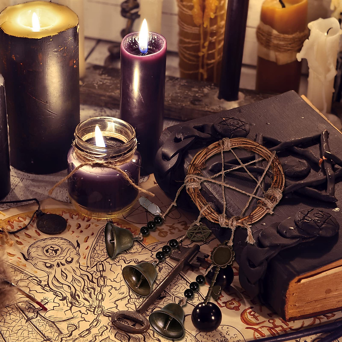 Charniol Witch Bells DIY Kit for Door Knob for Protection Witch Bell Witchy Decor Hanging Witchcraft Decorations Witches Wind Chimes