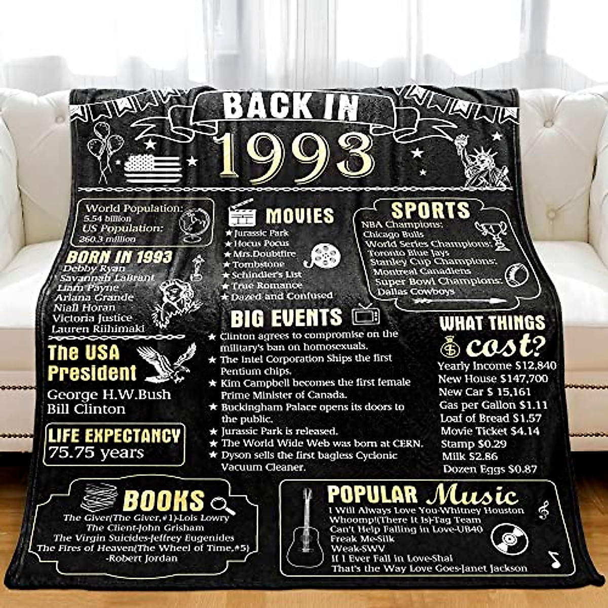 30th Birthday Blanket Gift for Women or Men, 30 Years Old 1993 Anniversary Weeding Gift for Wife Husband Mom Dad, Back in 1993 Flannel Fleece Soft Throw Blanket