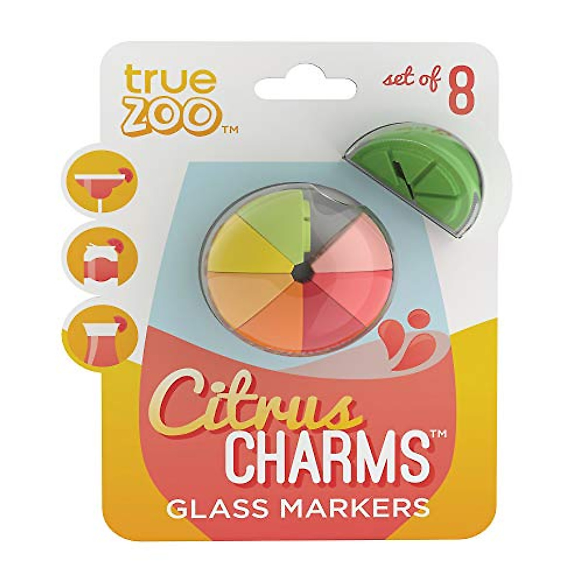 TrueZoo Citrus Wine Glass Charms and Glass Drink Markers - Fruit Wine Accessories - Multi Color Set of 8
