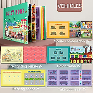 AMINY 4 Subjects Montessori Quiet Book Busy Board for Toddlers, Toddler Travel Toys, Sensory Toddler Activities, Montessori Educational Toys for 2 3 4 Year Old Boys Girls Gift