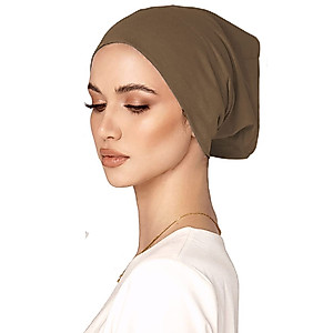 Hophor Women Slouchy Beanie Hats Bandana Bone Chemo Inner Cap for Hijab (Khaki+Nude)