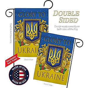 Ukraine Flag Glory to Ukraine Garden Flag Set Wood Dowel Support Cause Stand with Ukrainian House Decoration Banner Small Yard Gift Double-Sided, Made in USA