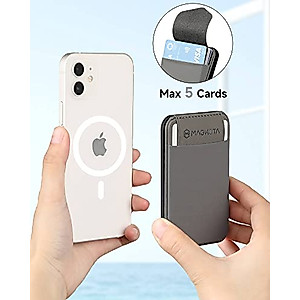 MAGKOTA MagSafe Wallet Max 5 Cards, Magnetic Card Holder Compatible with iPhone 14 /iPhone 13/ iPhone12 Series, Stretchy Fabric iPhone Wallet Stand with Flap,and Has 2 Viewing Angles (Grey)
