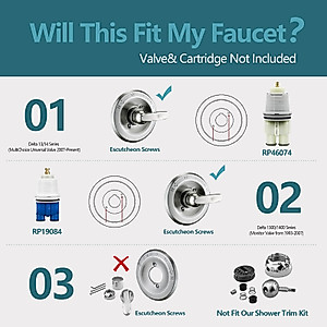 Replacement 9-Setting Rain Shower Faucet Tub Trim Kit for Delta 1300/1400& 13/14 Series, High Pressure 5.5" Round Rain Shower Head& Handle Set, Matte Black(Valve& Catridge Not Inclued)