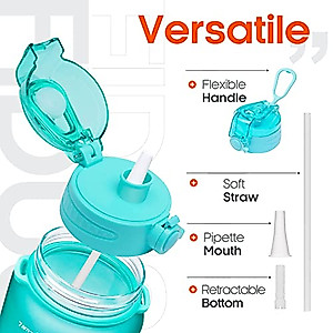 Fidus Large 1 Gallon Motivational Water Bottle with Paracord Handle & Removable Straw - BPA Free Leakproof Jug with Time Marker to Ensure You Drink Enough Water Throughout the Day-Green/Purple