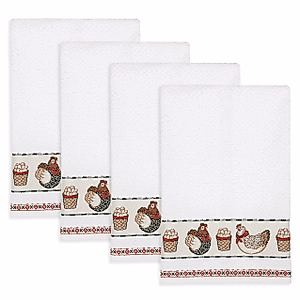Cackleberry Home Farmhouse Kitchen Towels - Chickens and Egg Baskets Dish Towels - Terry Country Kitchen Towel Set - Chicken Decor for Kitchen - Hand Towels for Drying - 17 x 27 Inches - Set of 4