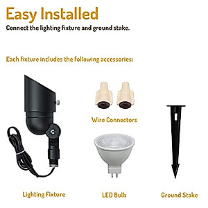 Lumina 4W LED Landscape Lighting Waterproof Landscape Lights Outdoor Low Voltage Spotlights for Walls Trees Flags Light with Warm White MR16 LED Bulb ABS Ground Stake Black SFL0104-BKLED6 (6PK)