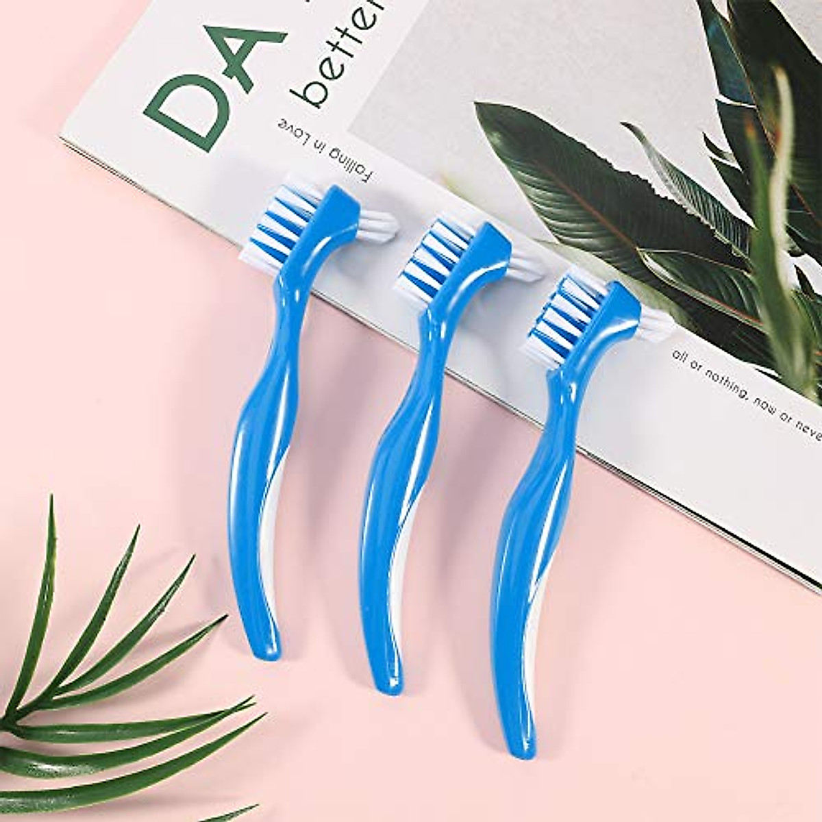 Baring 12 Pack Denture Brush Hard Denture Cleaning Brush False Teeth Brush Toothbrush Multi-Layered Bristles&Portable Denture Double Sided Brush