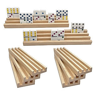 JUNWRROW Premium Pinewood Domino Racks/Trays - Set of 8 for Mexican Train Dominoes, Chickenfoot Dominoes and Other Domino Games - Dominoes NOT Included