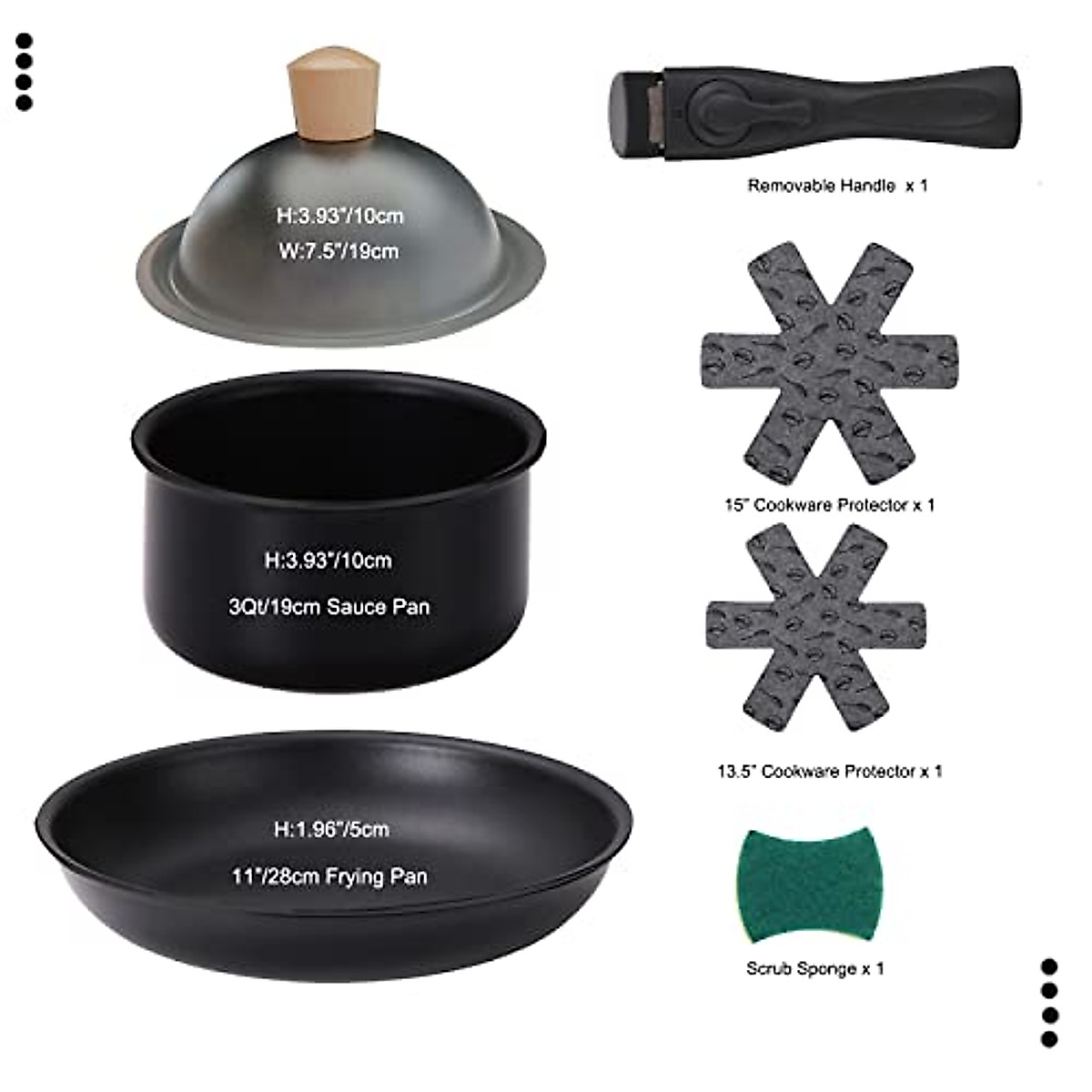 Xeeyaya 7 Pieces Nonstick Pot and Pan set with Removable Handle,Detachable Kitchen cookware sets,Stackable Pots And Pans Set Dishwasher safe for Induction Gas RVs Camping