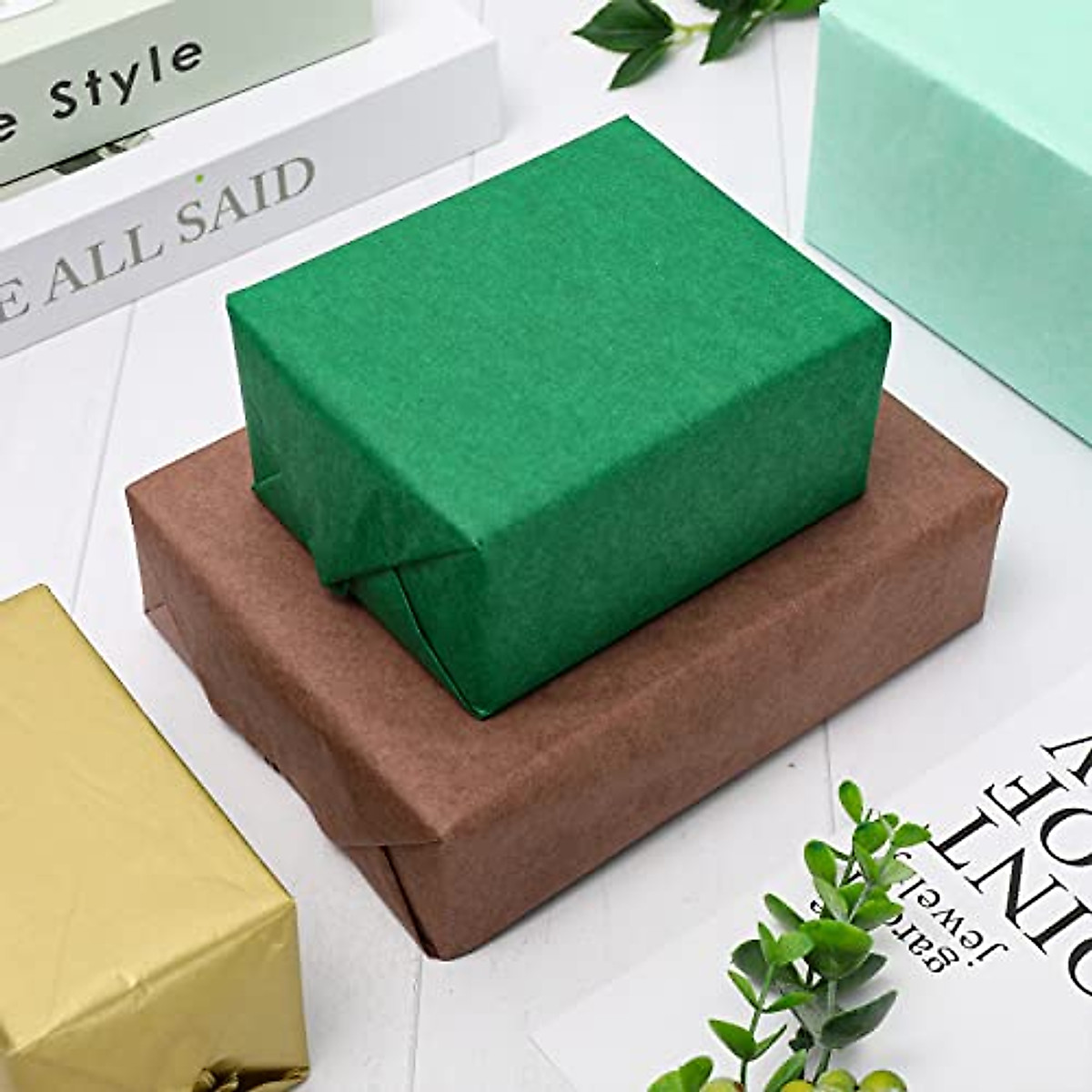 Whaline 100 Sheet Assorted Tissue Paper Folded Flat Green Gold Brown Gift Wrapping Paper Art Paper for St Patrick's Day DIY Gift Wrapping Birthday Easter Baby Shower Wedding Craft Making, 14 x 20 in