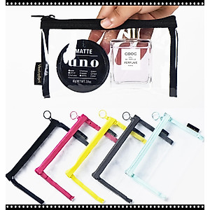 VEXTROFORT Small Makeup Pouches for Purse, Mini Clear Zipper Bag, 5 Pieces Waterproof Travel Organizer for Women Girls Waterproof (Black, Gray, Rose Red, Blue, Yellow)