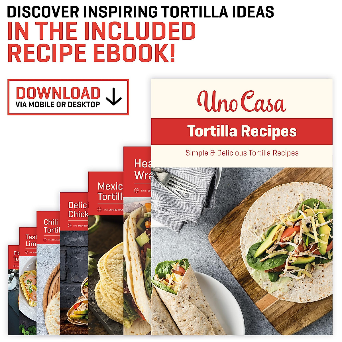 Uno Casa Cast Iron Tortilla Press 8 Inch with Tortilla Warmer - Bundle of Pre-seasoned Quesadilla, Roti and Pataconera Maker With Taco Shell Warmer including 100 Pcs Parchment Paper