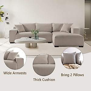 Get Set Style 113" Sectional Sofa, Modern Boucle Fabric L-Shaped Sofa Couch Bed 2 Piece Modular Sectional Couches with Chaise with 2 Pillows for Living Room,Bedroom (Taupe)