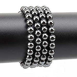 LPBeads 100PCS 8mm Natural Hematite Beads Gemstone Round Loose Beads for Jewelry Making with Crystal Stretch Cord