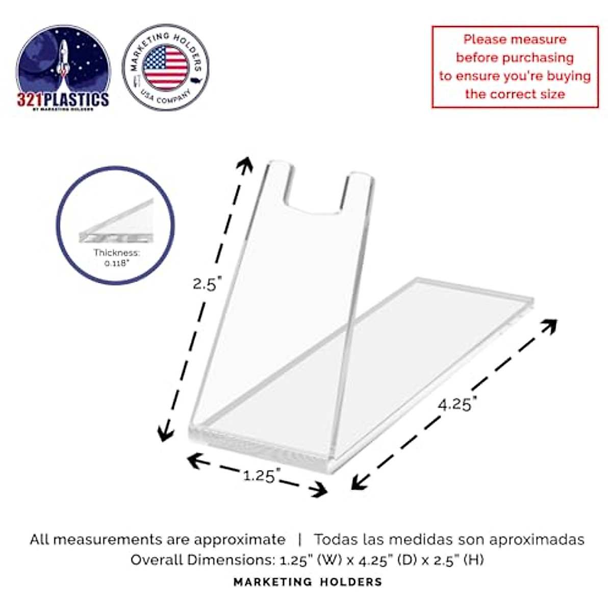 Marketing Holders Acrylic Small Gun Stand Model Toy Display 1.25" Inch Wide x 4.25" Inch Deep Clear Plexiglass Platform for Retail Tabletops DIY Artists and Crafters