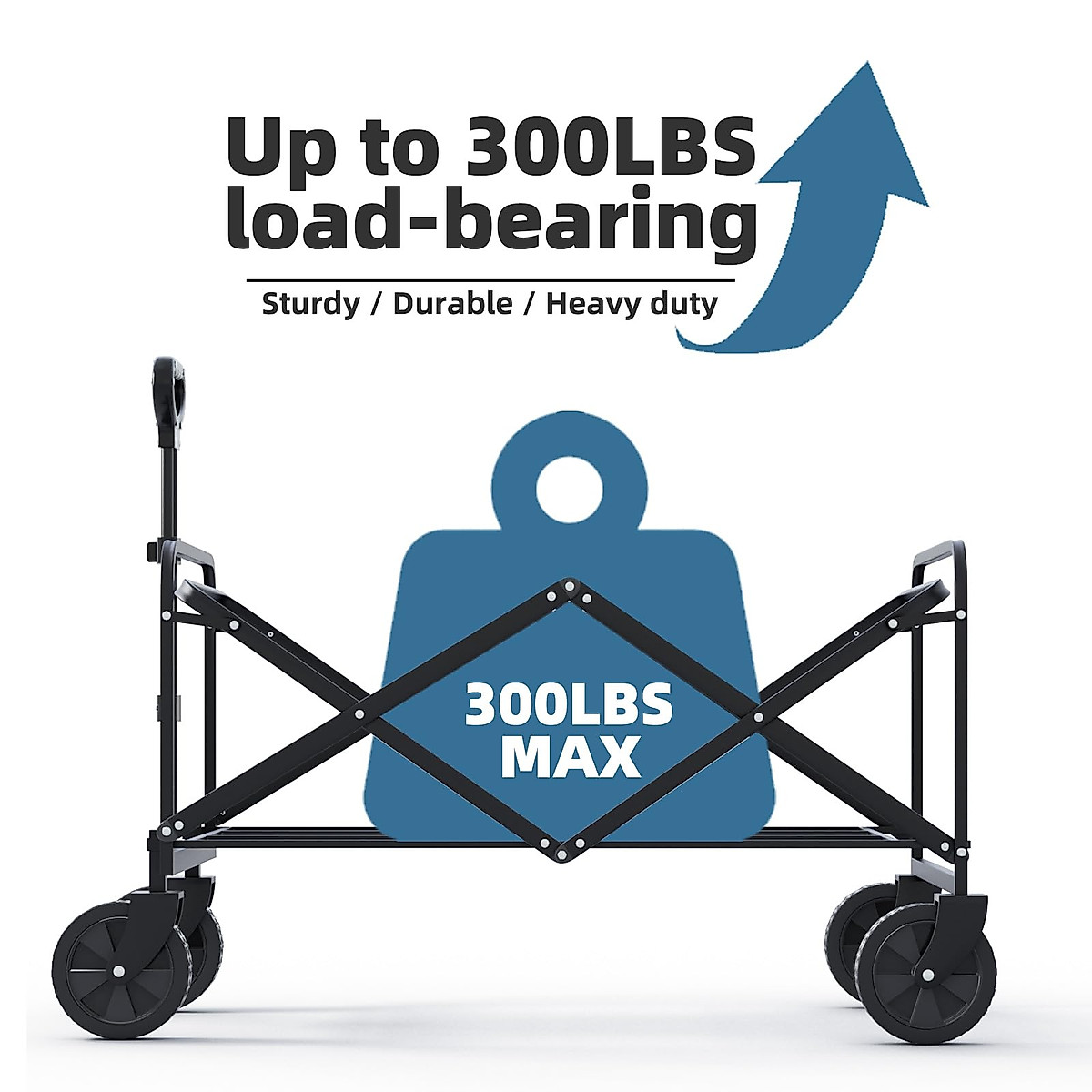 Collapsible Foldable Beach Wagon Carts with 360° Rotating Wheels for All Terrain, Utility Heavy Duty Folding Wagon with 300LBS Capacity for Grocery, Sand, Garden, Outdoor, Camping (Black)