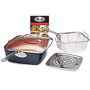 Gotham Steel Ultimate Piece All in One Chef’s Kitchen Copper Coating – Includes Skillets, Stock Pots, Deep Square Pan with Fry Basket, 15 Pc Set