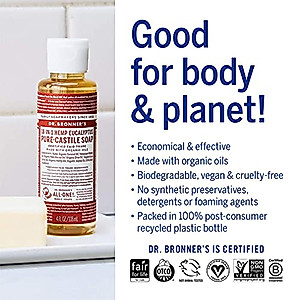 Dr. Bronner’s - Pure-Castile Liquid Soap (Eucalyptus, 8 ounce) - Made with Organic Oils, 18-in-1 Uses: Face, Body, Hair, Laundry, Pets and Dishes, Concentrated, Vegan, Non-GMO