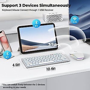 FENISIO Wireless Keyboard Mouse, Ultra Slim Bluetooth 2.4G Slient Wireless Keyboard and Mouse Combo with Backlit, Multi-Device USB Rechargeable Keyboard Mouse for Laptop PC Windows Desk (Silver White)