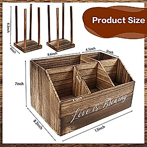 Coffee Station Organizer - Wooden Coffee Bar Organizer for Countertop Office Coffee Organizer Station with Drawer Farmhouse Coffee Bar Decor for Coffee Capsule Pod, Sugar, Cups, Tea Bag (Burnt Wood)