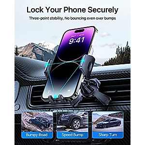andobil Car Vent Phone Holder Mount [Upgraded Steel Hook, 3-Point Stable] Universal Vent Clip Cell Phone Holder Compatible with iPhone 14 Pro Max, Plus, 13, 12, S22, S23 etc, 360 Adjustable Holder