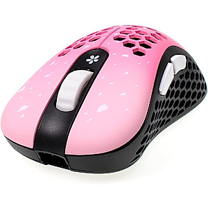 Gwolves Skoll Mini SK-S Sakura 50g Ultralight Weight Honeycomb Design Ergonomic Gaming Mouse with 3389 Sensor - PTFE Skates - 16,000DPI - Detachable Cable (Pink) (Small)