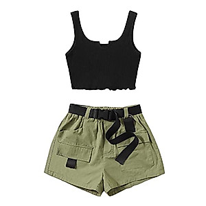 SHENHE Girl's 2 Piece Outfits Summer Clothes Sets Crop Tank Top and Shorts Set Green 12Y