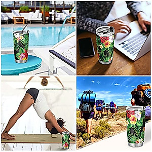 ALAZA Tumbler Tropical Flower Stainless Steel Vacuum Insulated Coffee Water Bottle with Lid and Straw Double Walled Travel Mug 20oz for Hot & Cold Drinks