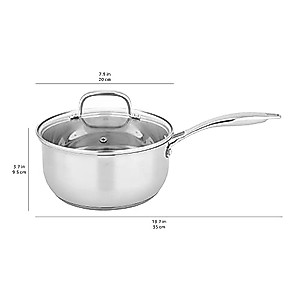 Amazon Basics Stainless Steel Sauce Pan with Lid, 3-Quart, 2.8 L, Silver, 3 QT