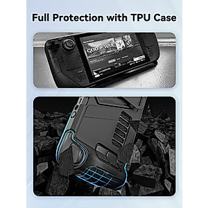 MOJOXR Metal Kickstand Protective Case for Steam Deck-Accurate Cutouts TPU Cover with Stable Stand, Great Case Accessories Fit for Official Carrying Case，Enhanced Comfort and Protection (Black)