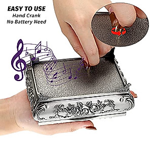ELLDOO Vintage Music Box, Silver Metal Musical Jewelry Box Keepsake Box, Small Trinket Jewelry Storage Box Gift for Girl Women (Tune: You are My Sunshine)