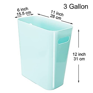 Youngever 2 Pack 3 Gallon Slim Trash Can, Plastic Garbage Container Bin, Trash Bin with Handles for Home Office, Living Room, Study Room, Kitchen, Bathroom (Mint)