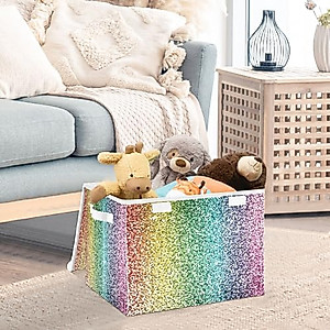 Krafig Rainbow Glitter Decorative Storage Box with Lid Large Bins Baskets Foldable Cube Organizer Collapsible Containers for Organizing, Toy, Home, Shelf, Closet
