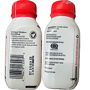 whole Milk Organic Shelf Stable Whole Milk Bottle, Kirkland Grass Fed Milk has Vitamin D & A2 Protein, Plus BETRULIGHT Fridge Decal - Single Serve, 8.0 Fl oz (Pack of 6)