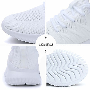 Women's Running Shoes Kids Slip on Tennis Walking Sneakers Lightweight Breathable Comfort Work Footwear Gym Trainers White