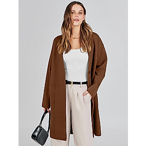 ANRABESS Women's 2023 Cardigan Coat Long Sleeve Open Front Knit Casual Coatigan Sweater Classy Trendy Clothes Spring Going Out Jacket Outwear B1123jiaotang-M, Caramel