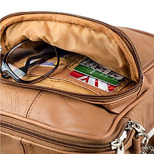 Women's Genuine Leather Crossbody Shoulder Bag Organizer Purse Tan