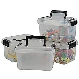 Teyyvn Plastic Mini Latch Box, Storage Bin with Locking Lids(Pack of 4, 2 L, Clear)