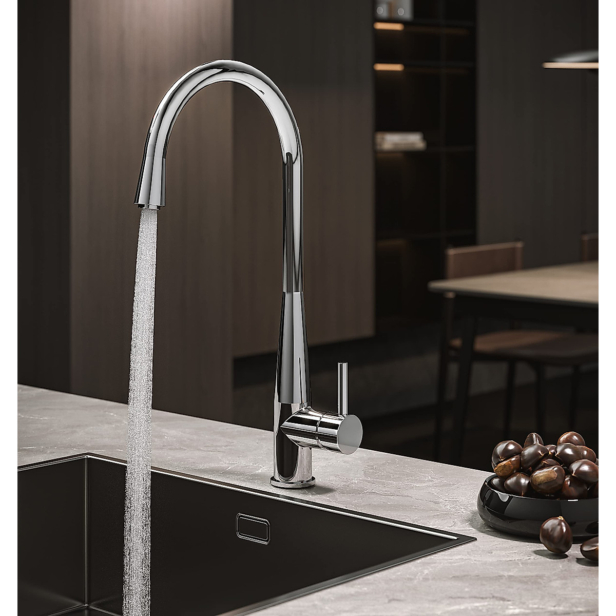 Kitchen Faucet Modern Single Handle High-arch Gooseneck Lead-free Solid Brass Sink Faucets