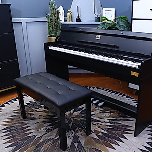 AODSK Wooden Duet Piano Bench with Padded Cushion and Storage Compartment for Music Books 29.13''x12.99''x18.11''(Black)