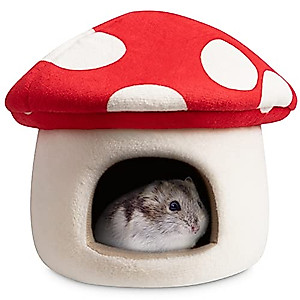 PAPITLULU Pet Bed Small Animals Bed Dutch Pig Hamster Nest Hedgehog Rat Chinchilla Guinea Habitat Mini House, Red Mushroom, S