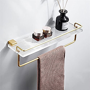 WANLIAN 19"Floating Shelf Set, Clear Acrylic Wall Mounted Storage Rack, Wall Mounted Shelf With Gold Towel Rack For Bathroom, Bedroom, Living Room, Kitchen, Office 2 Piece( Acrylic Storage Rack)